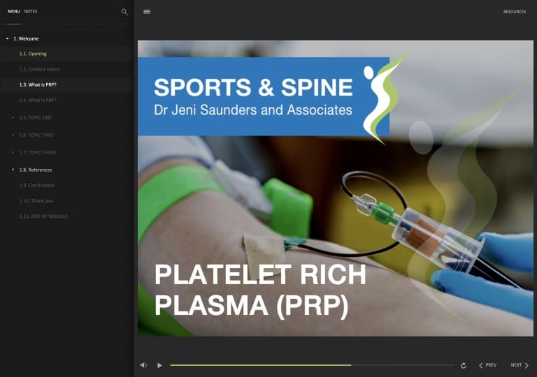 Platelet Rich Plasma (PRP) eLearning Module – Dr Jeni Saunders